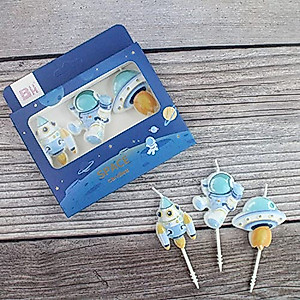 Astronaut Series Candle,Cute Spaceship and Rocket Cake Candle,Theme Baby Kids Children Happy Birthday Candles,Party Supplies,Cake Decoration