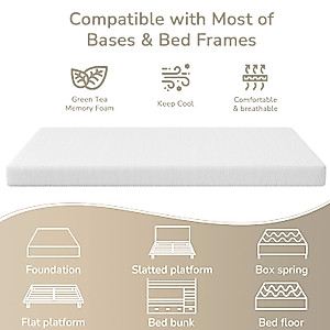 BLKMTY Queen Mattress 5 inch Memory Foam Mattress Cooling Gel Mattress Green Tea Infused Mattress CertiPUR-US Certified for Cooler Sleep Supportive Relief Bed Mattress, White