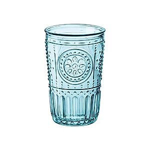 Bormioli Rocco Romantic Set Of 4 Tumbler Glasses, 11.5 Oz. Colored Crystal Glass, Light Blue, Made In Italy.