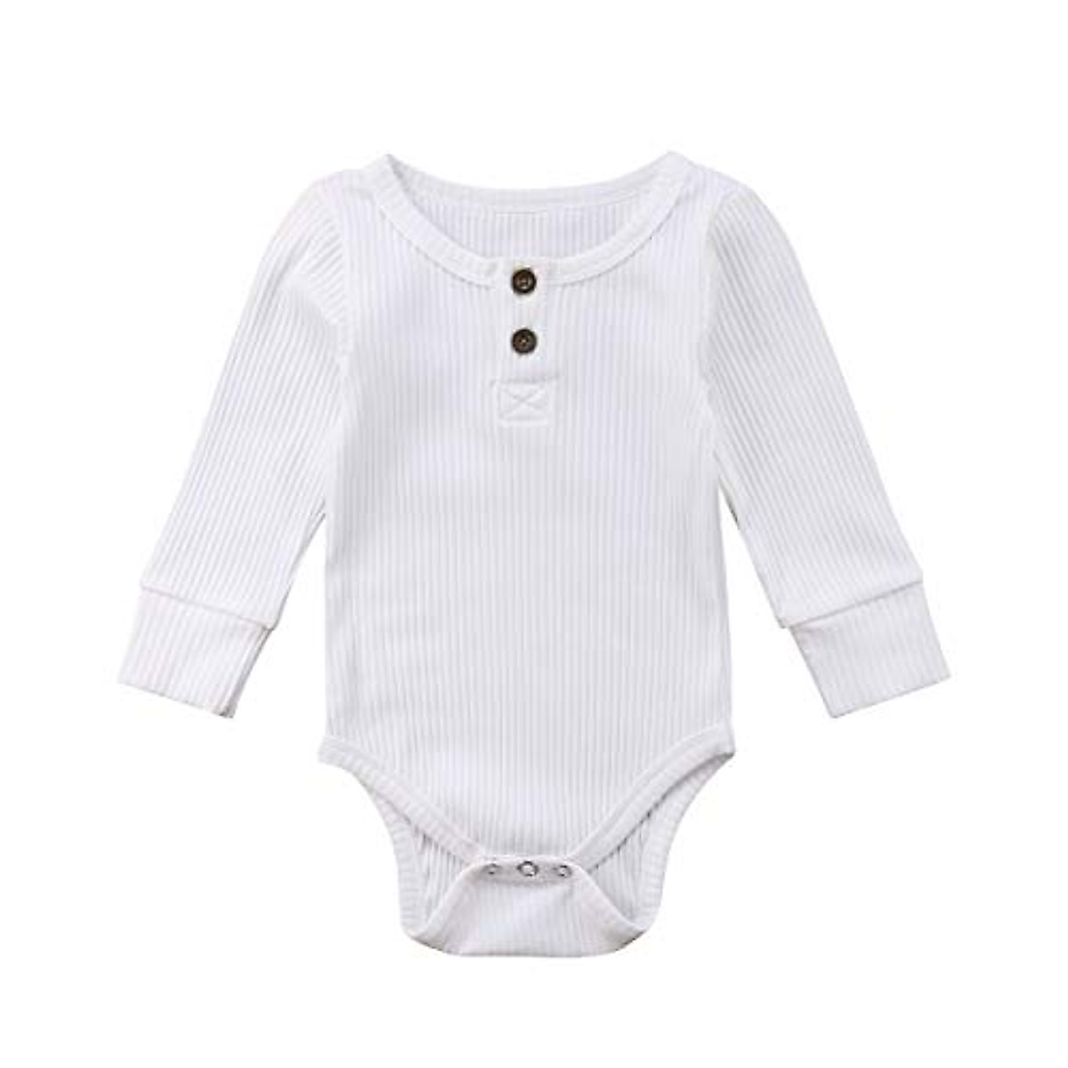 Seyurigaoka Newborn Unisex Baby Solid Bodysuit Basic Plain Rib Stitch Long Sleeve Romper Clothes for Infant Boy Girl (White, 6-12 Months)