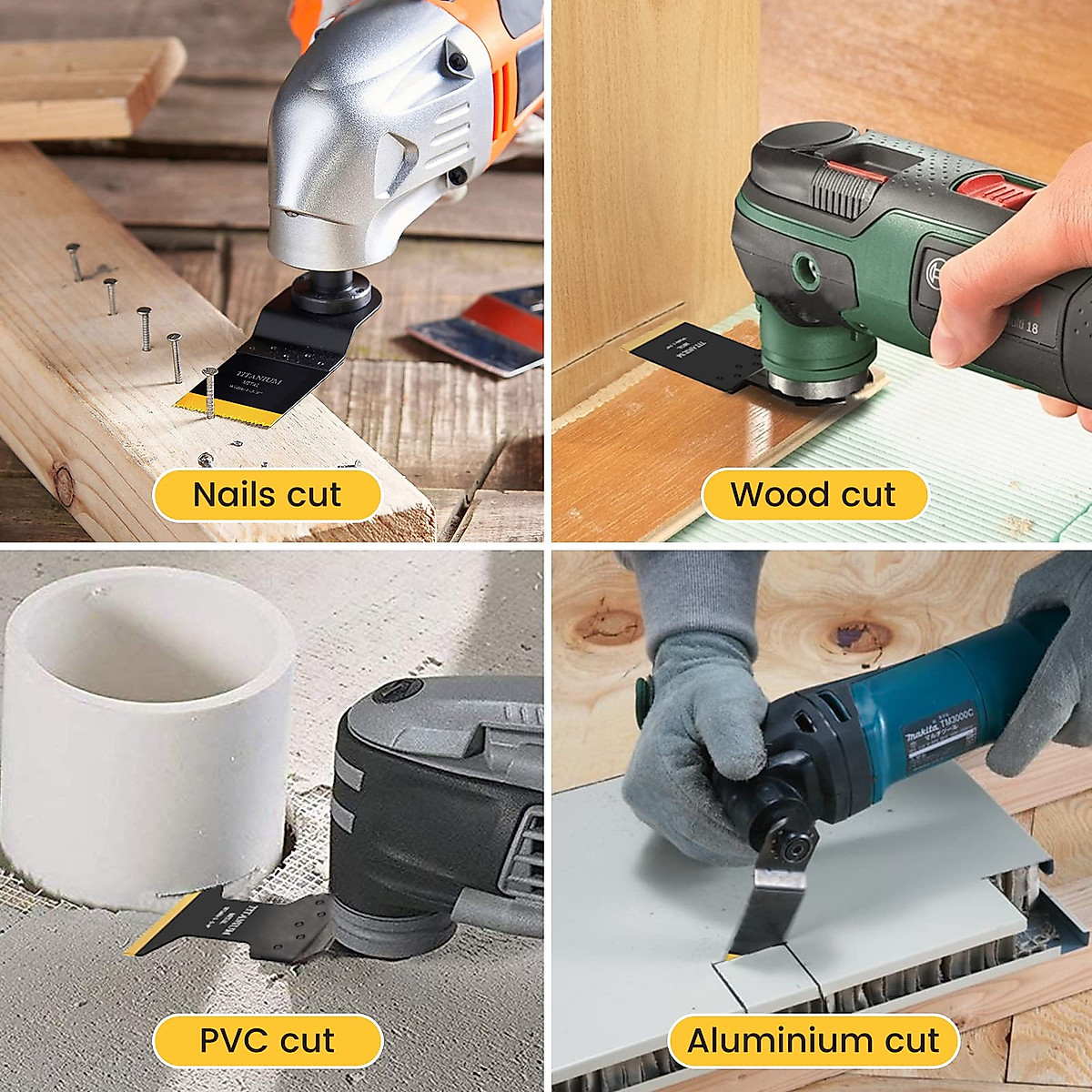 JTWEB 12PCS Titanium Oscillating Saw Blades, Multitool Blades for Cutting Hard Material, Metal Nails Wood and Plastic, Oscillating Tool Blades fit Dewalt Rockwell Milwaukee Makita Bosch