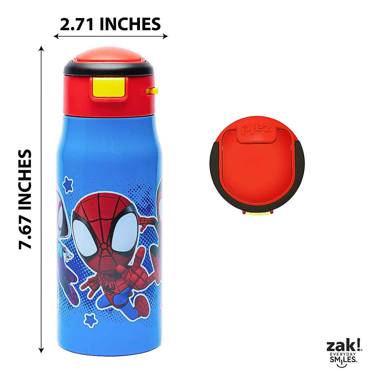 Zak Designs Marvel Spidey And His Amazing Friends Vacuum Insulated Stainless Steel Kids Mesa Water Bottle with Flip-Up Straw and Locking Spout Cover, Durable Cup for Sports or Travel (13.5oz, 18/8 SS)