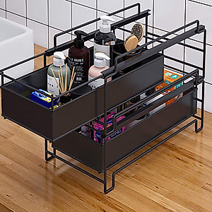 LIFOND Under Sink Storage Kitchen Sink Storage Shelf, Stackable Shelf,Cabinet Countertop Storage Shelf,Under Sink Organizer,Multifunction Storage Shelf Rack,for Kitchen Bathroom, White Single Layer