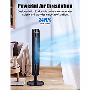 KopBeau Tower Fan for Bedroom, 42 Inch Oscillating Cooling Fans with Remote, Quiet Bladeless Floor Powerful Fan, 3 Modes, Buit-in 7Hrs Timer and LED Display, Standing Fans for Home Office, Black
