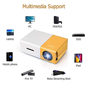 Meer Mini Projector,Portable Movie Projector,Smart Home Projector,Neat Projector for iOS,Android,Windows,PS5,Laptop,TV-Stick,Compatible with HDMI,USB,Audio,TF Card,AV and Remote Control