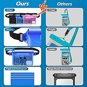 Aittitue Waterproof Fanny Pack Beach Essentials :3 Large Water Proof Phone Pouch Protector with Strap - Small Dry Bag Case Wallet Key Holder for iPhone Plus Samsung Galaxy for Swimming Kayaking Pool