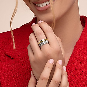 925 Sterling Silver/14K Gold Plated Silver Spinner Ring Unisex, Bold Hammered Beaded/Freshwater Pearl Floral Etched and Hammered, Oxidized, Hypoallergenic, Nickel Lead-free, Made in Israel (Size 5-11)