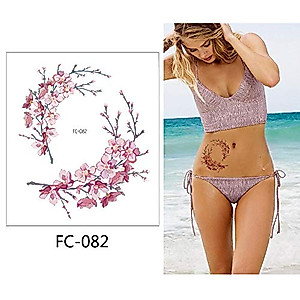 Glaryyears Flower Birds Temporary Tattoos, 12 Sheets Cherry Blossoms Fake Realistic Tattoo Sticker for Women Girls, Sexy Leaf Body Art for Seasons