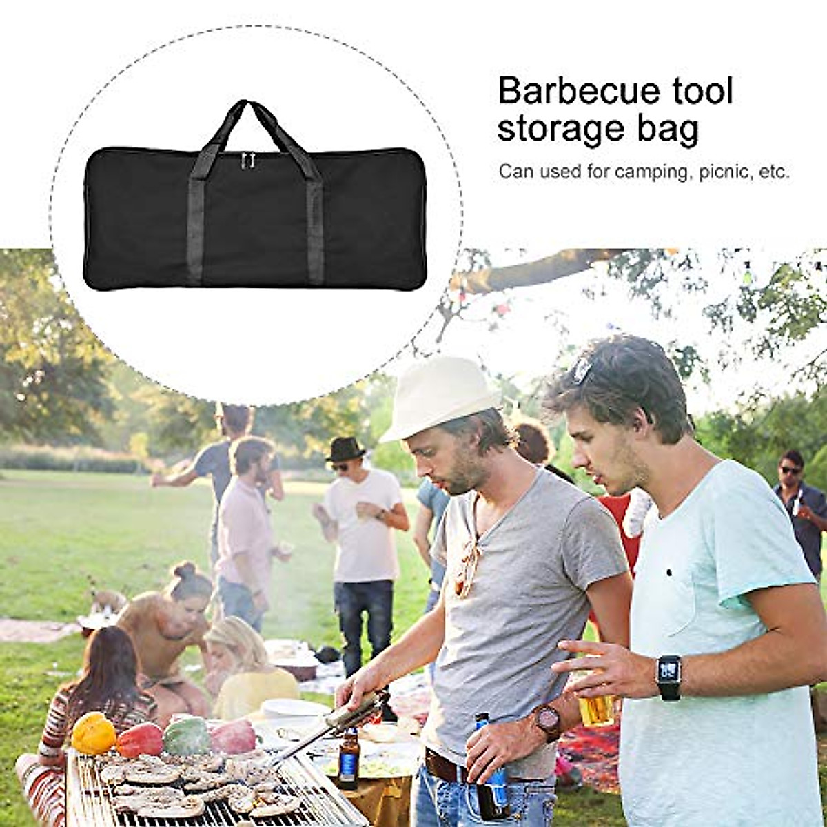 JIANWEI BBQ Tool Storage Bag, Portable Waterproof BBQ Tools Carry Bag | Thicken Oxford Grill Tool Bag Cooking Tools Bag for Picnic Trip Outdoor Camping (L Black)