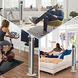 Lasko Xtra Air Oscillating Tower Fan, 4 Speeds, Nighttime Setting, Timer and Remote Control, 48", Silver, T48337, Large