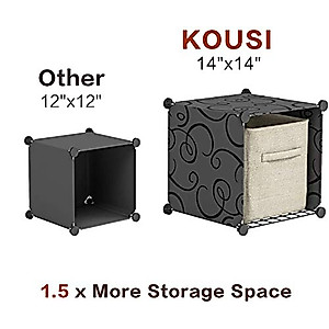KOUSI Portable Wardrobe Closets 14"x18" Depth Cube Storage, Bedroom Armoire, Storage Organizer with Doors, 15 Cubes, Black