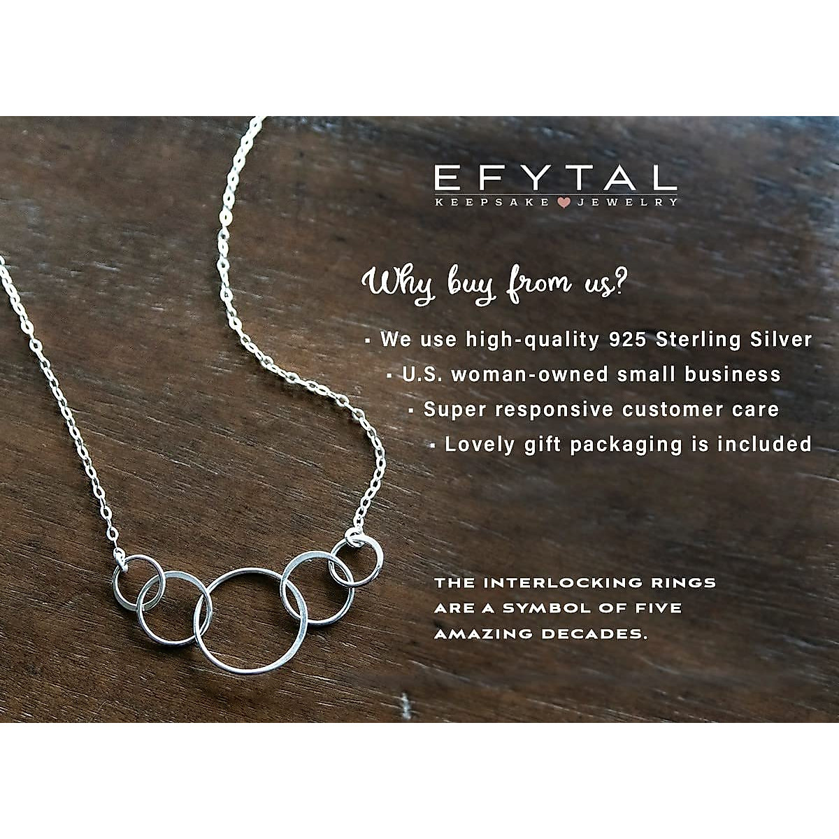 EFYTAL 50th Birthday Gift for Her, Sterling Silver 5 Circle Necklace, 50th Birthday Gifts For Women, Cool Gifts for 50 Year Old Woman, 50th Birthday Decorations, 50th Birthday Gift Ideas, Turning 50