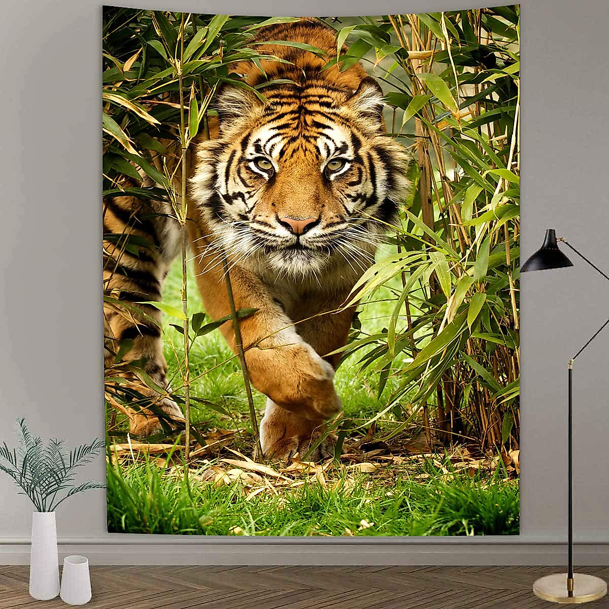 Tiger Bamboo Forest Tapestry Jungle King Animals Wall Hanging Tapestry for Bedroom Living Room Dorm Man Cave Background(40x60 Inch)