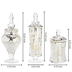 MyGift Set of 3 Silver Mercury Glass Apothecary Jars, Weddings Centerpiece Candy Buffet