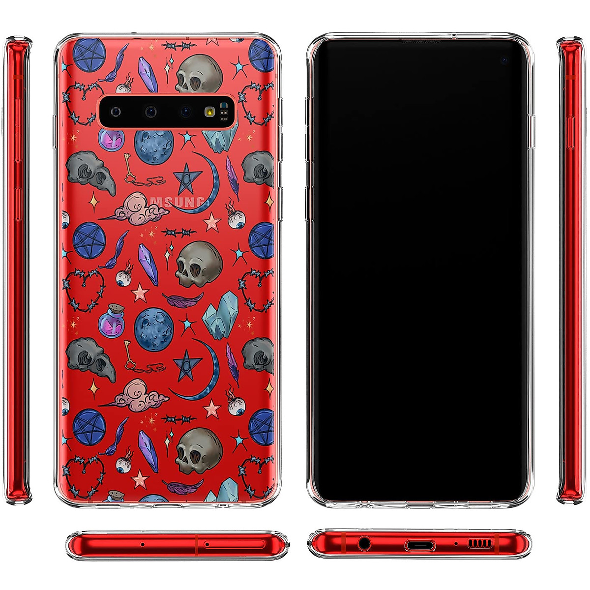 TPU Phone Case Compatible with Samsung A72 A71 5G A70 A51 A50 A32 A21 A11 A12 A13 A14 A01 Goth Barbed Wire Creepy Full Moon Silicone Shockproof Protective Print Clear Soft Occult Durable Skull