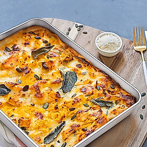 TeamFar Lasagna Pan(3 Pan & 3 Lids), 12⅖” & 10¼” & 9⅖” Cake Pan with Lids, Rectangular Baking Pan Stainless Steel Bakeware Set for Lasagna Cake Brownie, Healthy & Sturdy, Dishwasher Safe