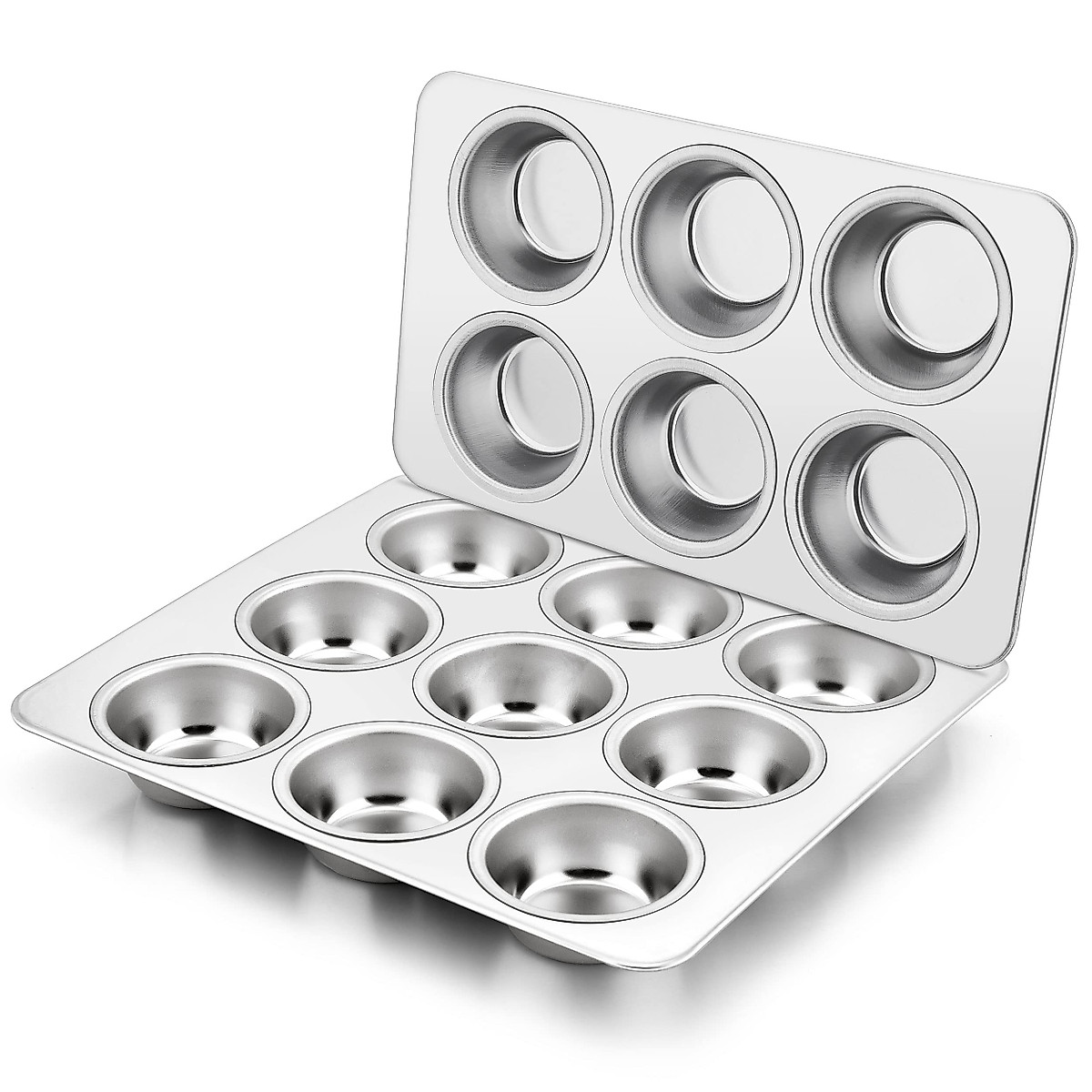 Herogo 2 Pack Stainless Steel Muffin Pan Tin for Baking, 6-Cup and 9-Cup Metal Nonstick Cupcake Molds Tray Set for Making Egg Muffin, Easy to Clean & Quick Release, Oven & Dishwasher Safe