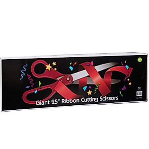 Giant Ribbon Cutting Scissor Set with Red Ribbon Included - 25" Extra Large Scissors - Heavy Duty Metal Construction for Grand Openings, Inaugurations, Ceremonies & Special Events