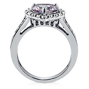 BERRICLE Sterling Silver Halo Wedding Engagement Rings Purple Cubic Zirconia CZ Heart Cocktail Ring for Women, Rhodium Plated Size 8