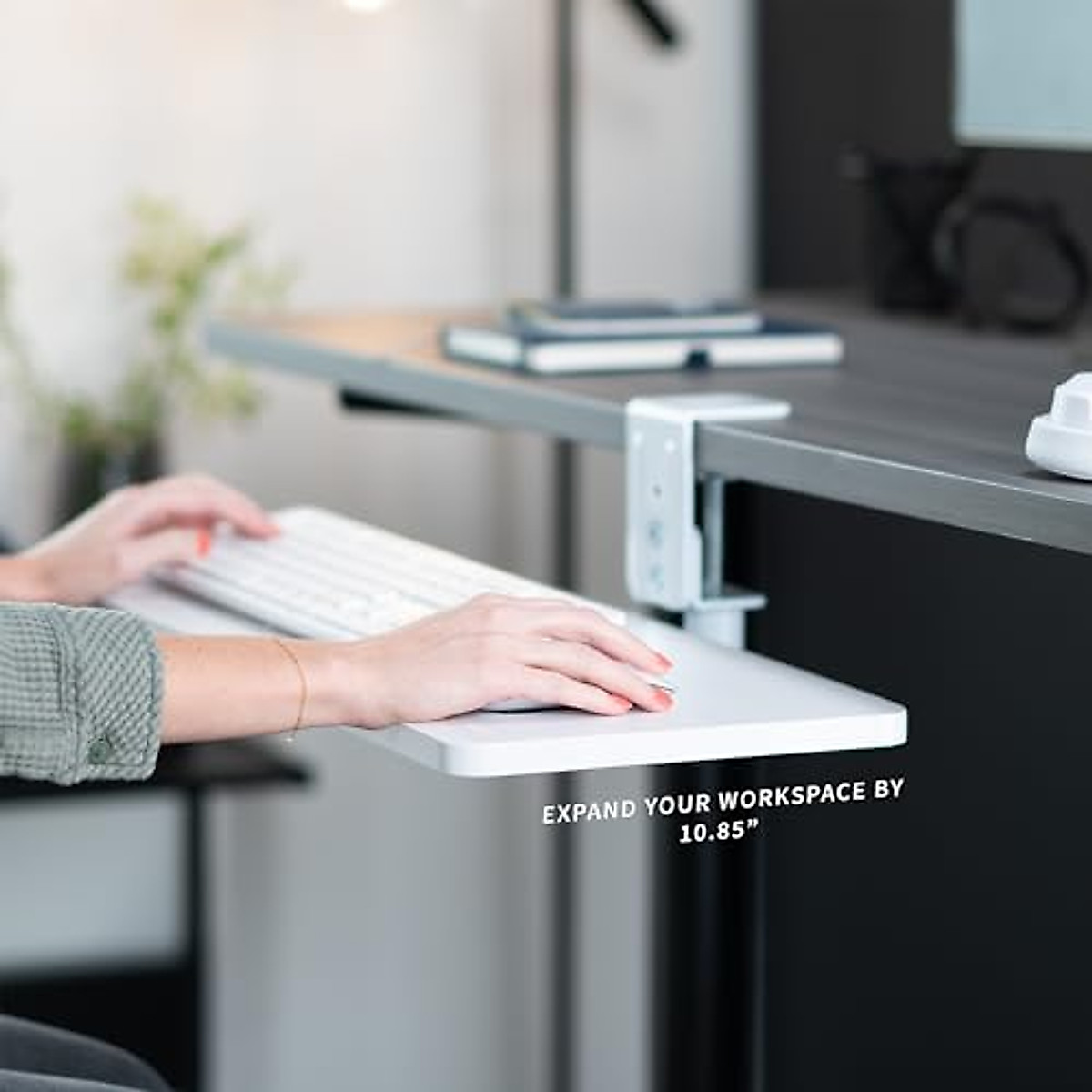 VIVO Clamp-on 25 x 10 inch Rotating Computer Keyboard and Mouse Tray, Extra Sturdy Single Desk Swivel Clamp, Ergonomic Typing, White, MOUNT-KB01CW