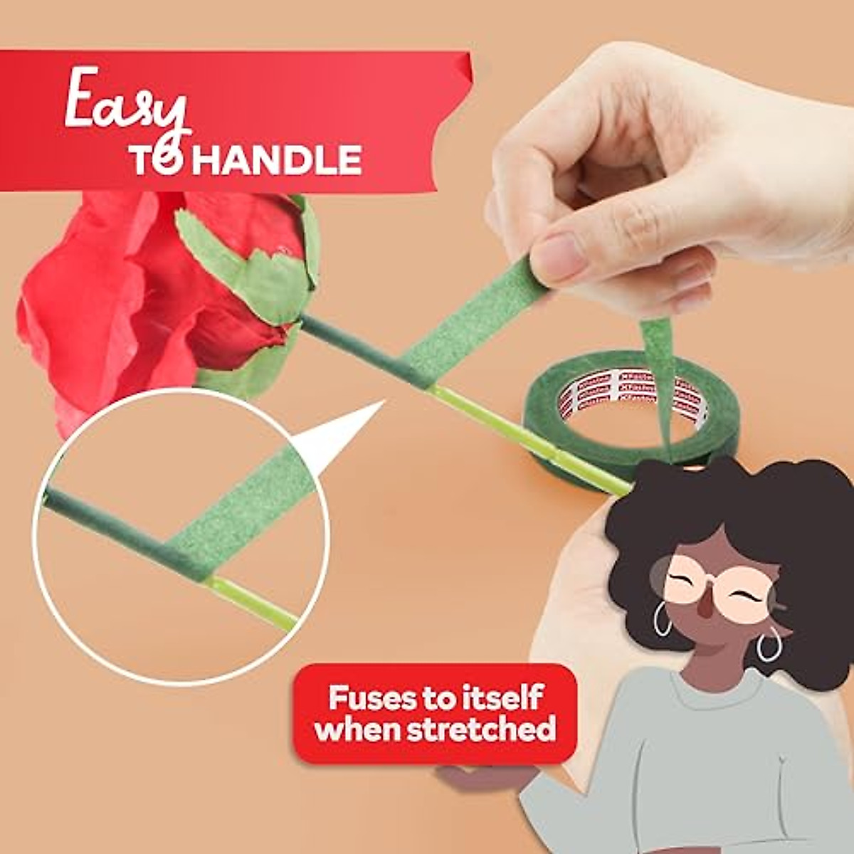 XFasten Wide Floral Tapes for Bouquet 1/2-Inch x 30 Yards - Dark Green (2-Pack) Bouquet Stem Wrap Tape for Florist – Waterproof Boutineer Tape for Flower Stem Wrap and Craft Adhesive