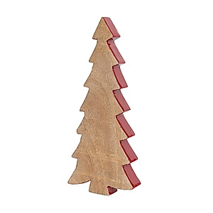 Creative Co-Op Mango Wood Christmas Tree with Red Enameled Edge