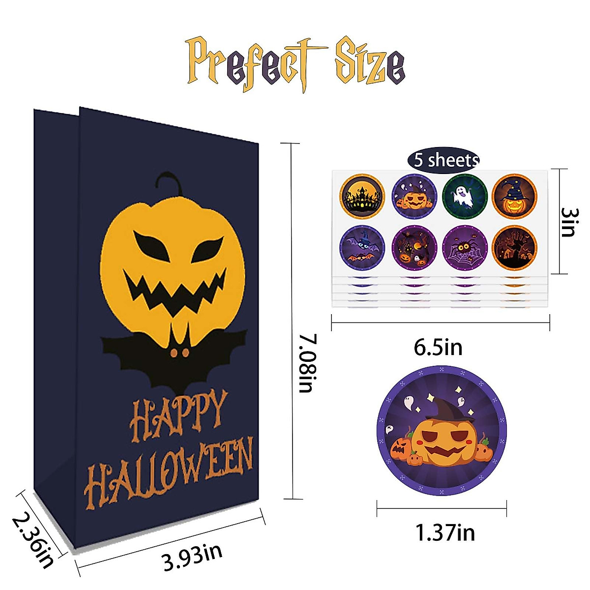 Hommay Halloween Treat Bags, 40 Pcs Paper Halloween Bags Trick or Treat Gift Bags Bulk, Small Halloween Treat Candy Goodies Bags for Kids