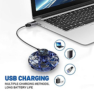 GOOLY Flying Spinner Mini Drone, Hand Operated Drones for Kids Adults, Flying Ball Toy with 360° Rotating LED Lights Indoor Outdoor, Stress Relief UFO Drone Toys for Boys Girls Gift