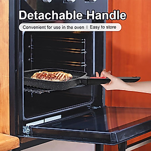 RANXINGST Griddle Pan with Lid, 10 Inch Cast Aluminium Non Stick Steak Pan with Detachable Handle for Induction Hob, Black