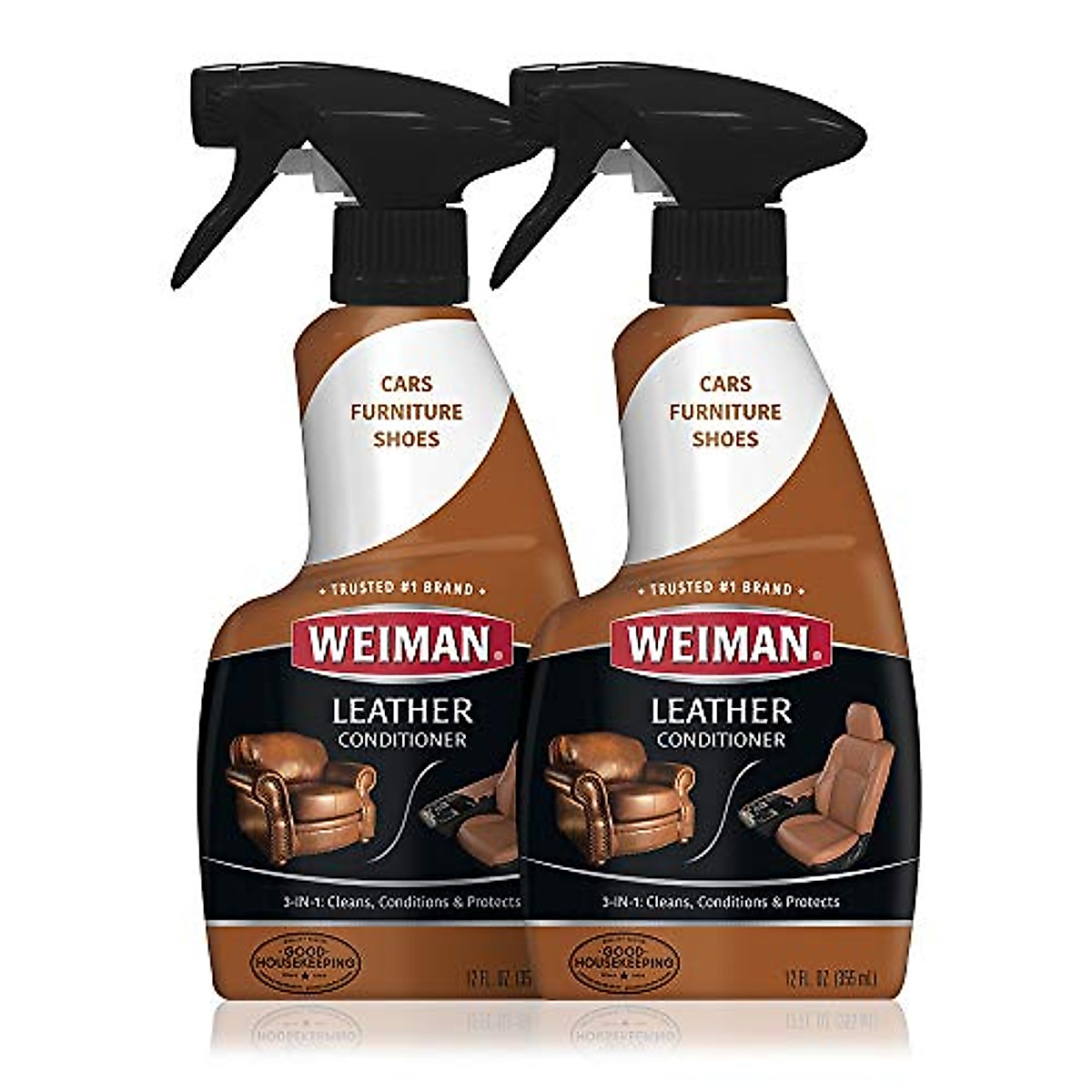 Weiman Leather Cleaner and Conditioner for Furniture - 12 Ounce - 2 Pack - Ultra Violet Protection Help Prevent Cracking or Fading of Leather Couches, Car Seats, Shoes, Purses
