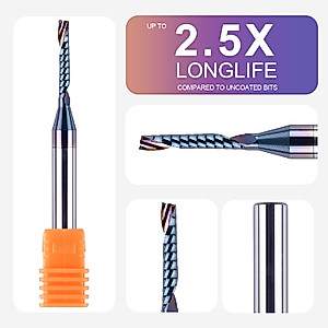 SpeTool Carbide O Flute Spiral Router Bit 1/8 Inch Cutting Diameter 1/4 Inch Shank with Coating Acrylic Non-Ferrous Metal CNC Milling Cutter