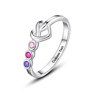 ROWAWA Family Ring with 3 Mother Child Birthstones Women's Ring Mother's Day Daughter Jewelry Grandmother Gift Personalized Best Friend Friendship sisters Custom Name Sterling Silver