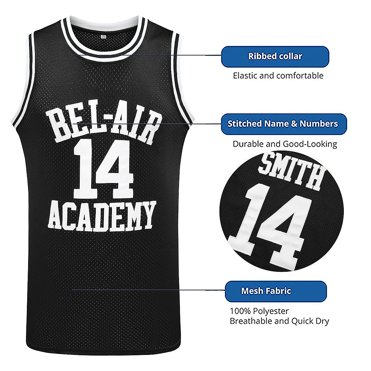 MESOSPERO #14 The Fresh Prince of Bel Air #25 Carlton Banks Basketball Jersey,90s Hip Hop Clothes for Party Men (14 Black, X-Large)