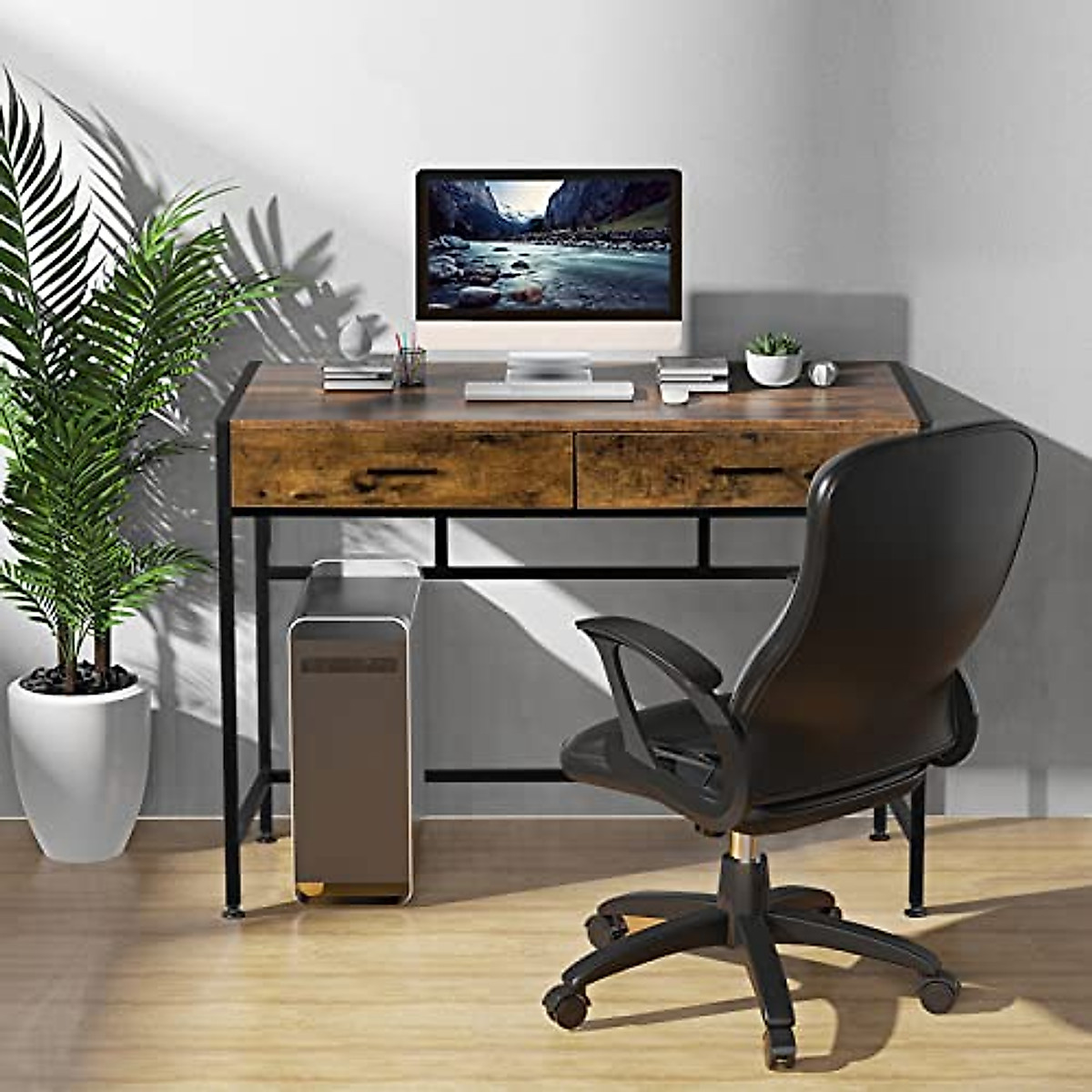 VINGLI Writing Desk with Drawers,Small Computer Desk for Home Office,41.7" Industrial Study Desk Workstation Desk with 2 Drawers