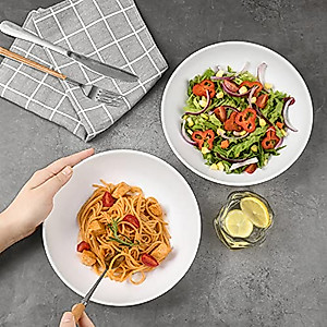 GEHE Pasta Bowls 34oz, 8.6" Large Salad Bowls, White Serving Bowls for Kitchen, Bamboo Fiber Pasta Bowls Set of 6, Dinner Bowls and Pasta Plates for Salad, Soup and Dishwasher Safe, House-warming Gift