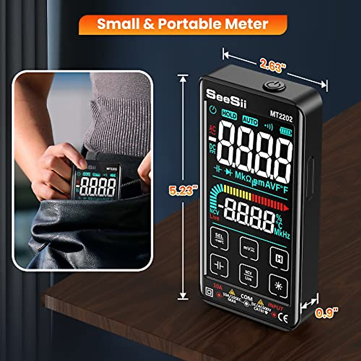 Touchscreen Digital Multimeter, Seesii 10000 Counts TRMS Auto-Ranging Voltmeter, Fast Accurately Measures AC/DC Amp Ohm Voltage Resistance Continuity Capacitance Temperature with Backlight Flashlight