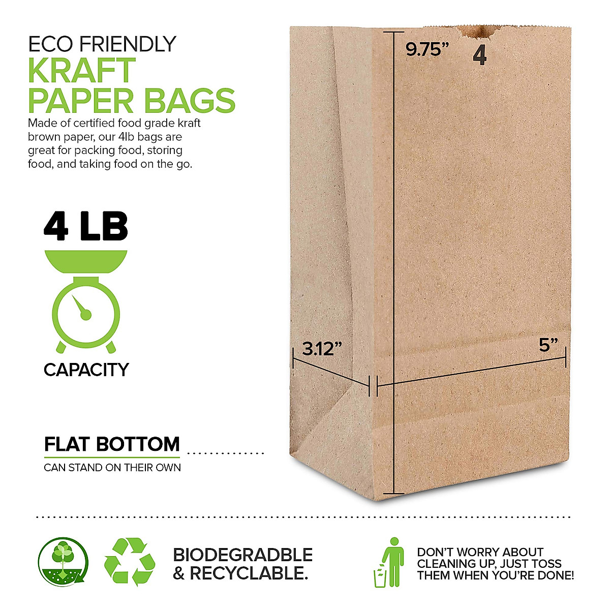 Stock Your Home 4 Lb Kraft Brown Paper Lunch Bags (100 Count) - Bulk Disposable Lunch Sacks, Small Size Blank Bag for Kids, Good for a Snack, Sandwich, Grocery Food, and Arts & Crafts Projects