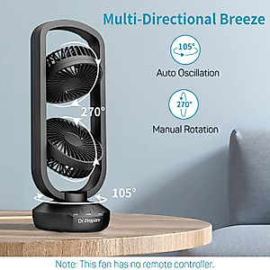 Dr. Prepare Small Tower Fan Oscillating Table Fans with 270° Tilt, 105° Oscillating, 3 Speeds and 3 Auto-Off Timer, Portable USB Desk Fan for Bedroom Office Home Desk, Powerful Airflow 15 Inch