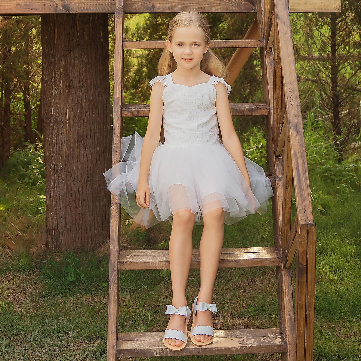 Felix & Flora Toddler Girl White Sandals Size 10 - Easter Flower Girl Dress Shoes Open Toe Little Kid Summer Flats