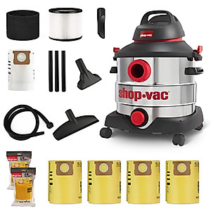 Shop-Vac 5989400 8 Gallon 6.0 Peak HP Wet/Dry Vacuum + 90671 Genuine Type H 5-to-8-Gallon High-Efficiency Disposable Collection Filter Bag 4 Pack