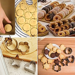 Homy Feel Mini Geometric Shaped Cookie Biscuit Cutter Set 24 Rectangle Square Heart Triangle Round Tiny Circle Baking Stainless Steel Metal Molds