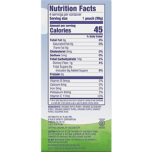 Plum Organics Applesauce, Blueberry & Carrot, 3.17 Oz, 4 Ct