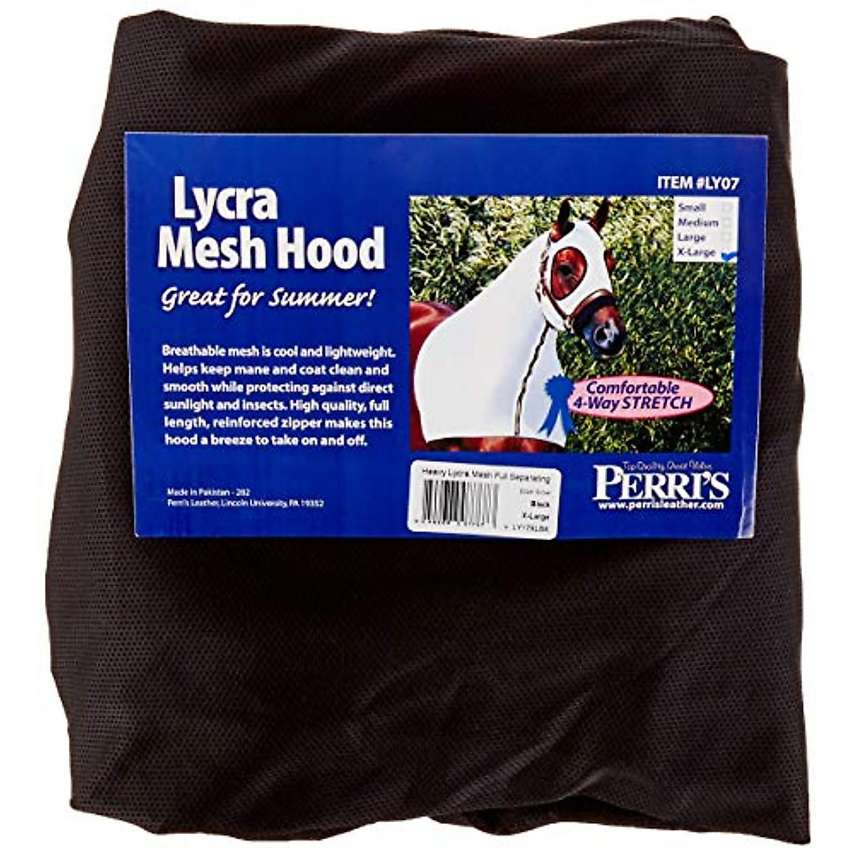 Perri's Improved Mesh Lycra Mane Hood, Black, Large