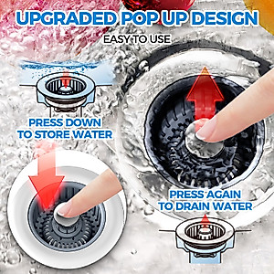 Upgraded 3in1 Kitchen Sink Drain Strainer & Sink Stopper, Bathtub Drain Hair Catcher, Silicone Collapsible 1 Pack Drain Protector