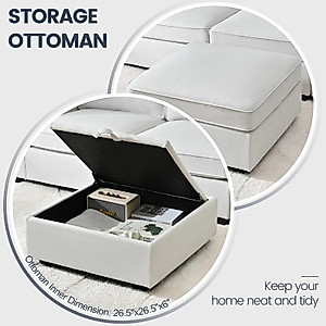 HALLYBEE 101" Modular Sectional Sofa Convertible L Shaped Couch with Storage Ottoman Linen White Couch with Chaise Comfy Sectional Couches for Living Room Apartment Office