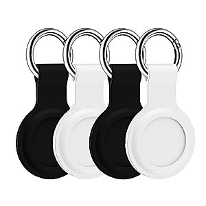 Case Compatible for AirTag Air Tag Holder Cover Keychain Accessory Compatible with Apple Finder Location Tracker for Elderly Kids Dogs Pets Cats 2 White & 2 Black