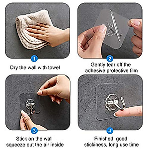 GEPUTING Wall Hooks 33lb(MAX)/15 kg Heavy Duty Self Adhesive Hooks,Waterproof and Oilproof,Transparent Reusable Seamless Hooks Strong,Suitable for Bathroom Kitchen,20 Pack