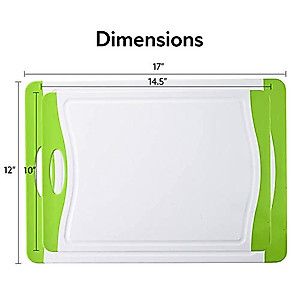 Neoflam 2pc Antibacterial Plastic Cutting Board Microban Protection, Stain & Odor, Extra Large, BPA Free, Juice Groove, Non Slip, Dishwasher Safe, Easy Grip Handle, Set, White Green