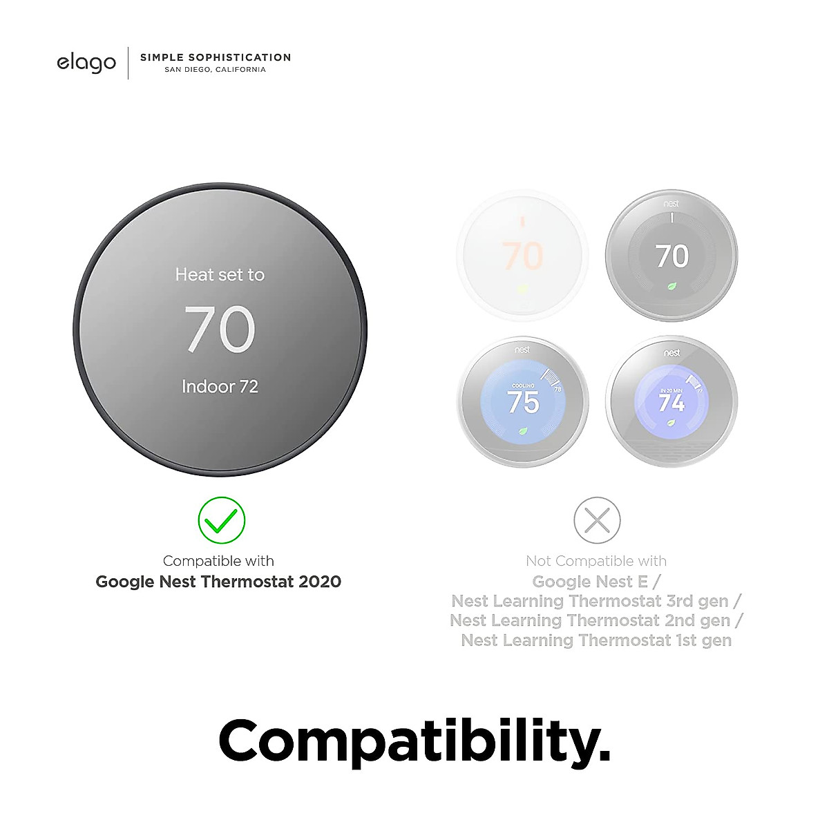 elago Wall Plate Cover Plus 2 Compatible with Google Nest Thermostat 2020 [Snow] - Durable Polycarbonate Material, Easy Installation, Complementary Design