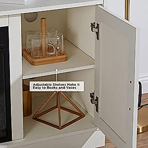 AMERLIFE Fireplace TV Stand 54'' Farmhouse Barn Door Entertainment Center for TVs up to 60'' Mordern Media Console Table with 2 Open Shelves and Cabinets, Rustic Oak & White, 30'' H/with Fireplace